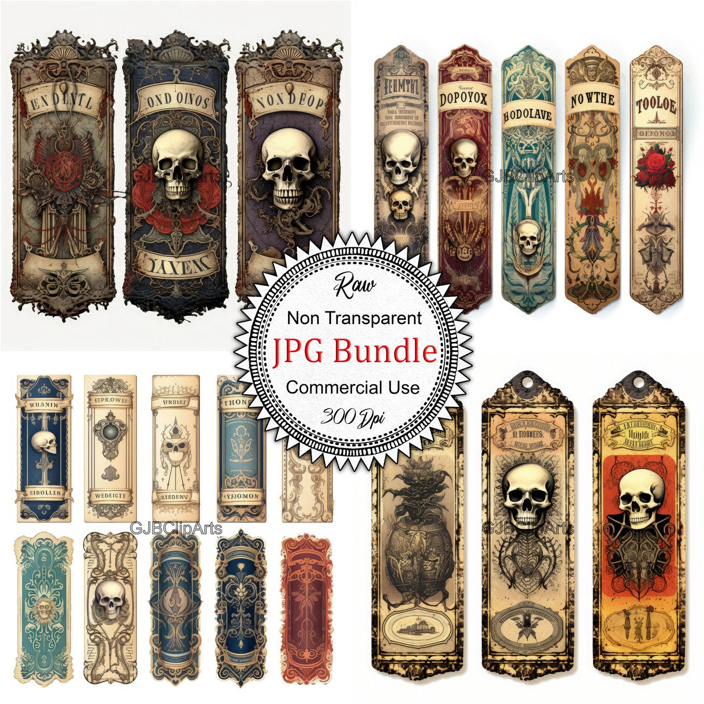 Voodoo Tall Ornate Labels Clipart, Skull Clipart Candle Clipart, Junk ...