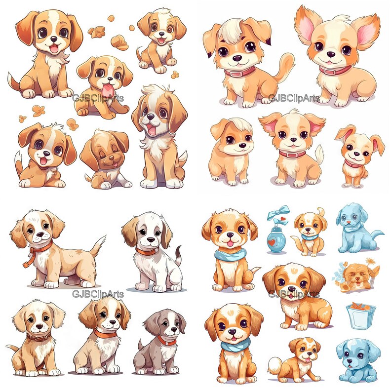 Kawaii Puppy Clipart, Kawaii Puppy, Digital Stickers, Digital Clipart ...