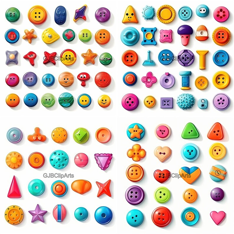 Kids Shapes Buttons Clipart, Circle Clipart, Square Clipart, Scrapbooks ...