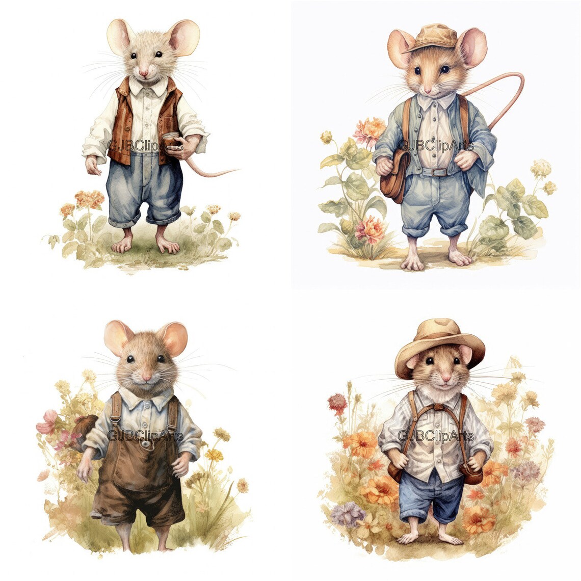 Vintage Mouse Clipart, Mouse With Clothes Clipart, Field Clipart ...