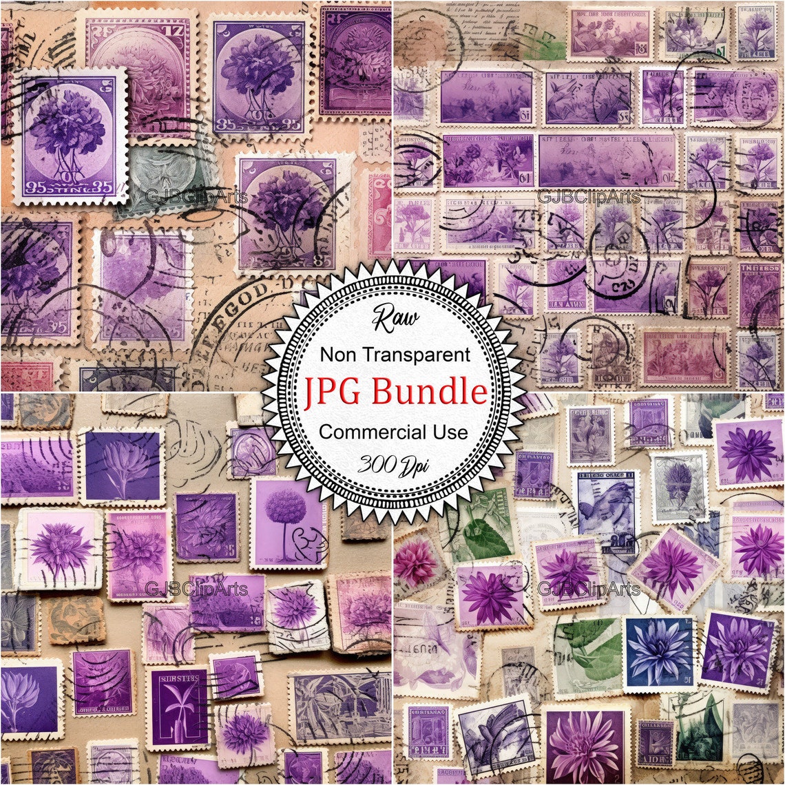 Purple Flora Stamp Clipart, Digital Ephemera Clipart, Scrapbook ...