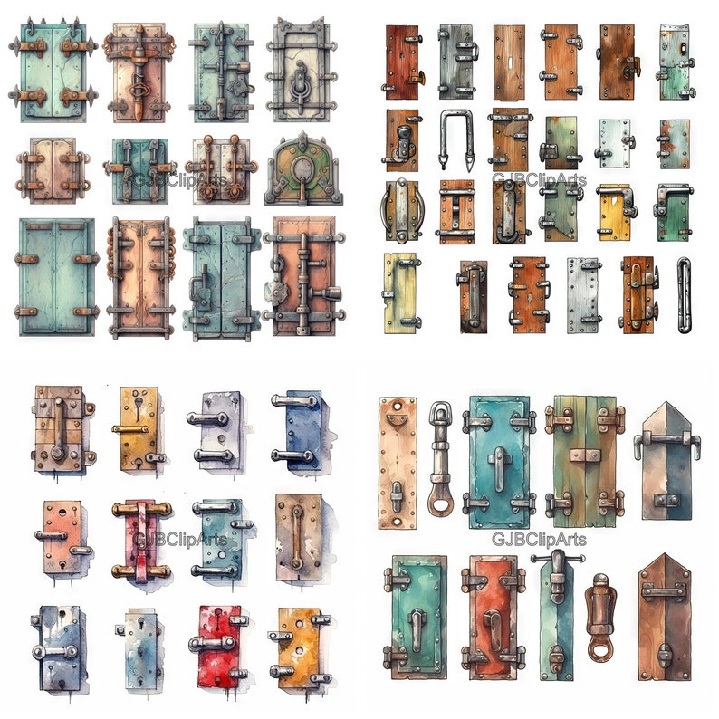 Vintage Hinges, a Collection Rustic Charm , Digital Clipart, Printable ...