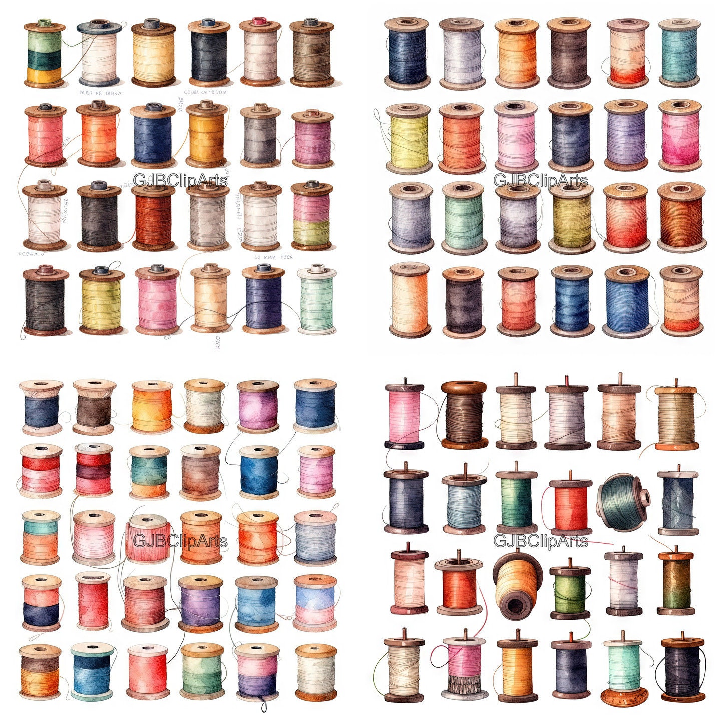 Vintage Thread Spools Clipart Collection,digitized Clipart ,digital ...