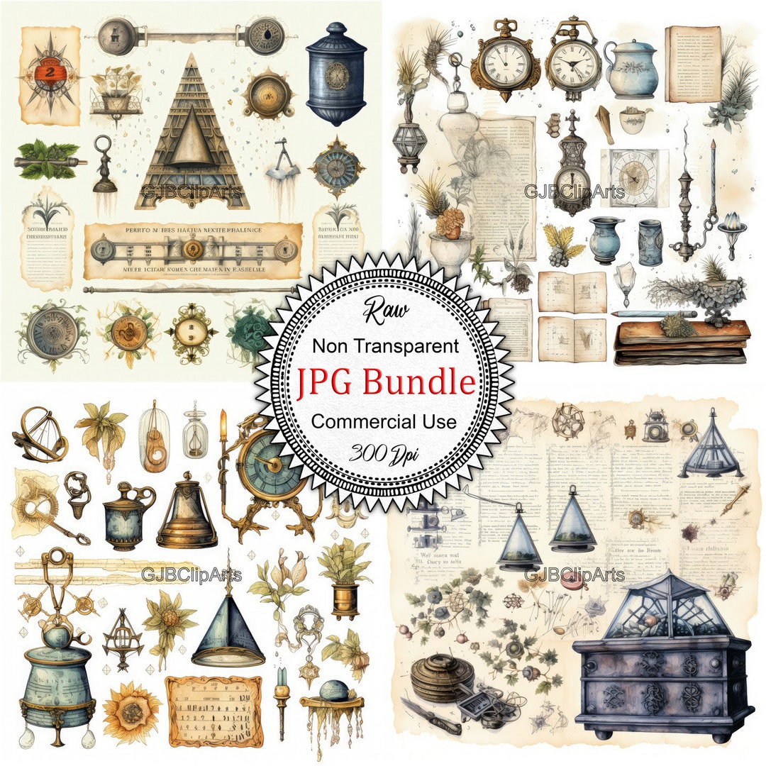 Vintage Esoteric Junk Journal Kit Clipart , Mystic Symbol Clipart ...