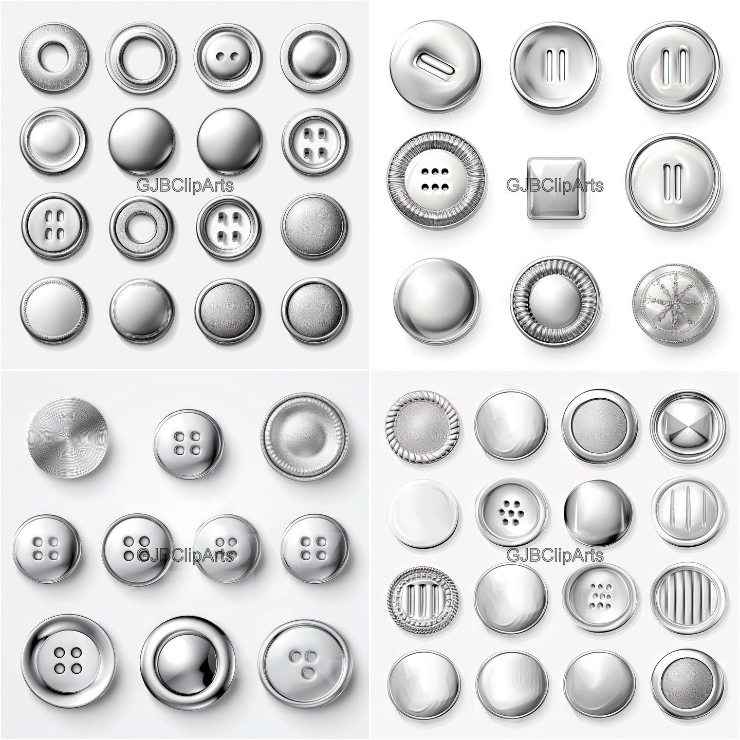 Silver Buttons Clipart, Button Clipart, Silver Clipart, Scrapbooking ...