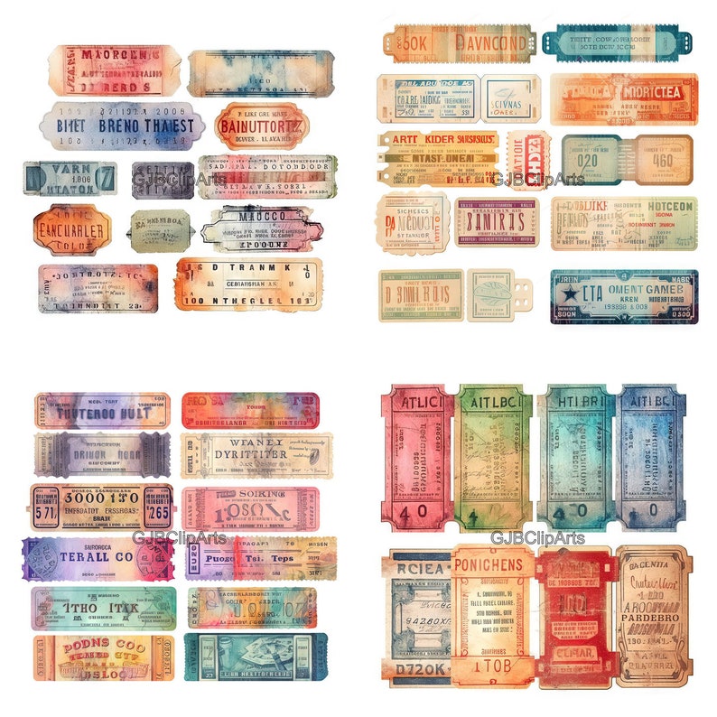 Vintage Collection of Old Movie Tickets ,classic Cinema,digital Clipart ...