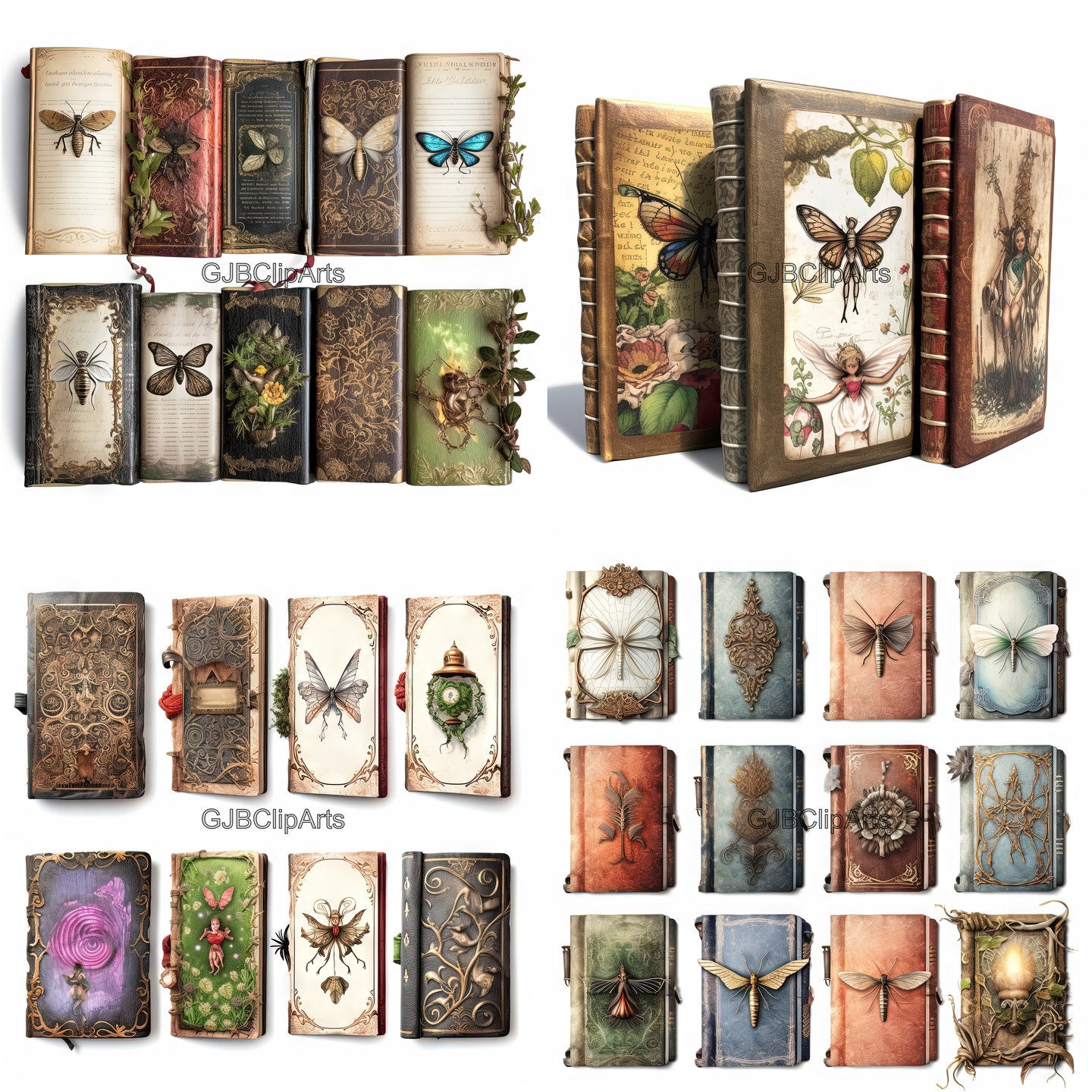 Fairy Magic Mini Book Back Covers Clipart, Junk Journaling Paper Packs ...