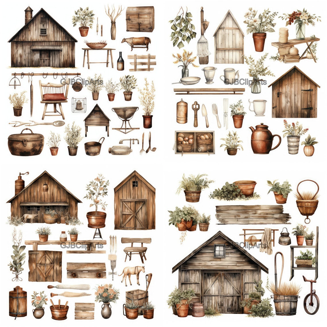 Vintage Brown Farmhouse Decor Clipart, Brown Decor Clipart, Journaling ...