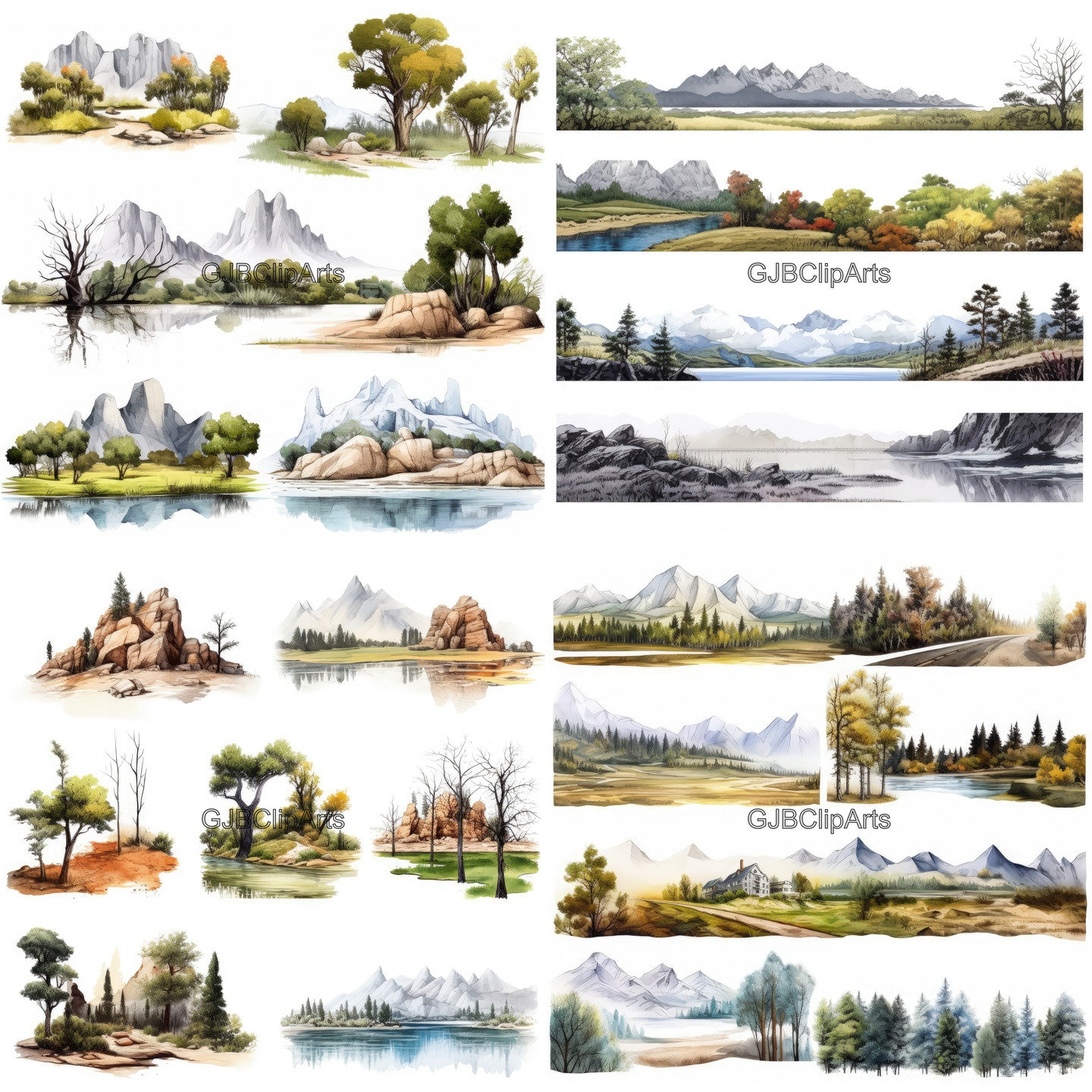 Landscapes Clipart, Mountain Clipart, River Clipart, Journaling for in ...