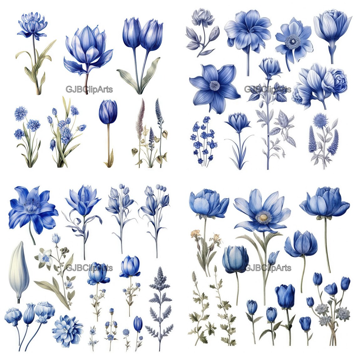 Blue Dutch Flowers Clipart Tulip Clipart Windmill Clipart - Etsy