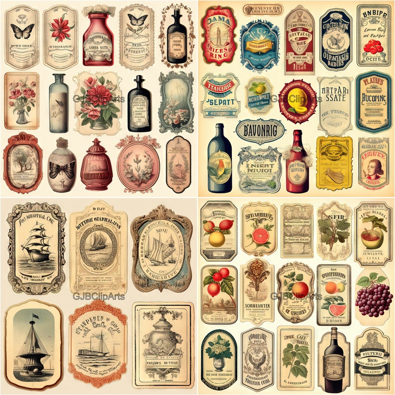 Vintage Labels Clipart: Classic Designs,digital Clipart, Printable ...