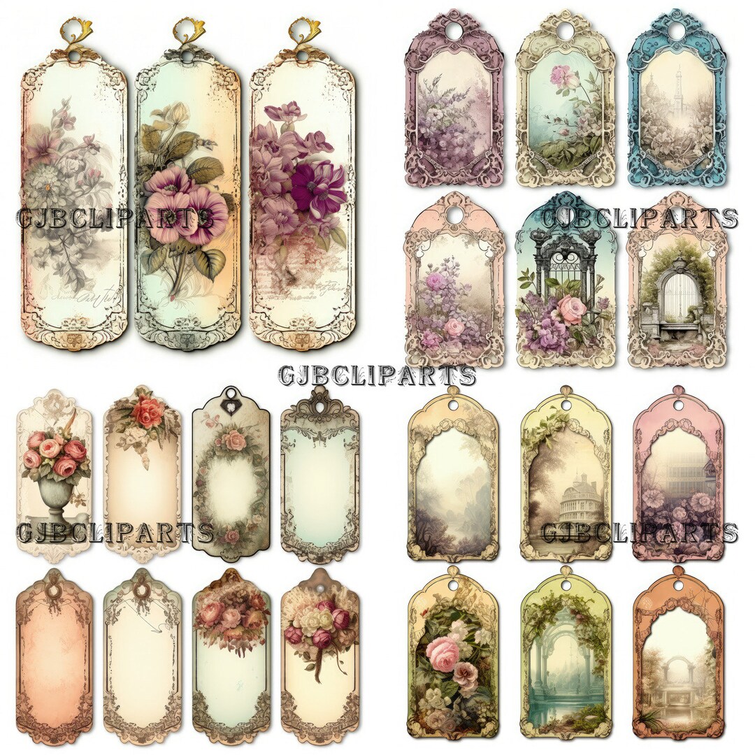 Bridge Ornamental Tag Clipart, Beautiful Vintage Tags With Antique ...