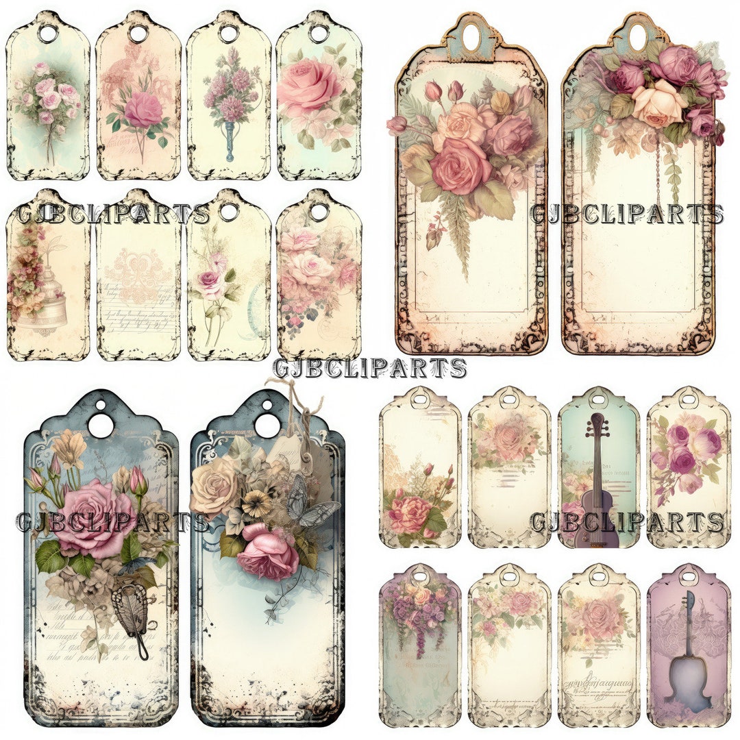 Flower Tag Clipart, Beautiful Vintage Tags Clipart, Journaling for ...