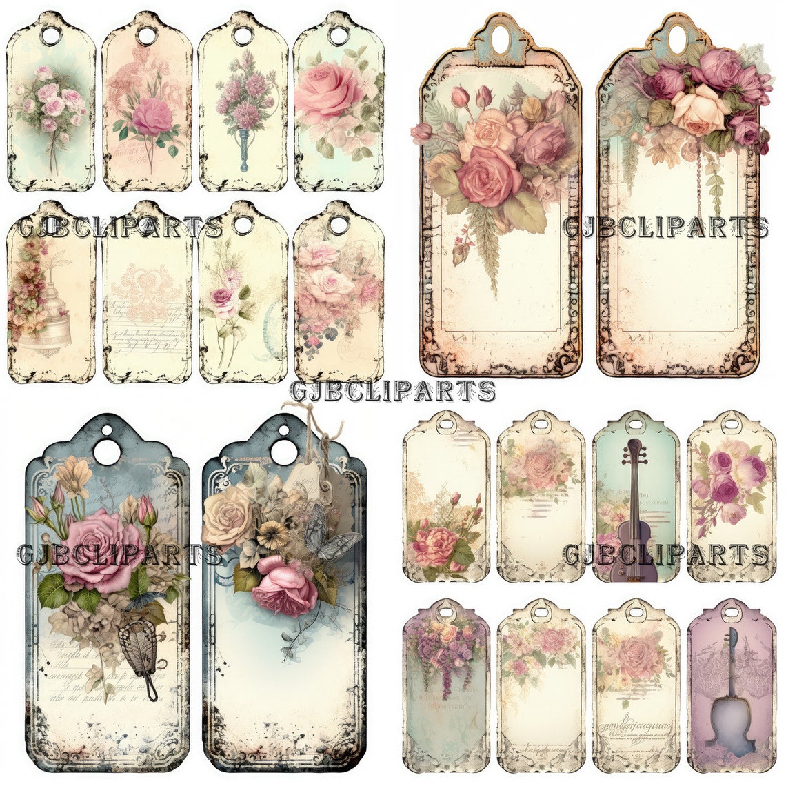 Flower Tag Clipart, Beautiful Vintage Tags Clipart, Journaling for ...