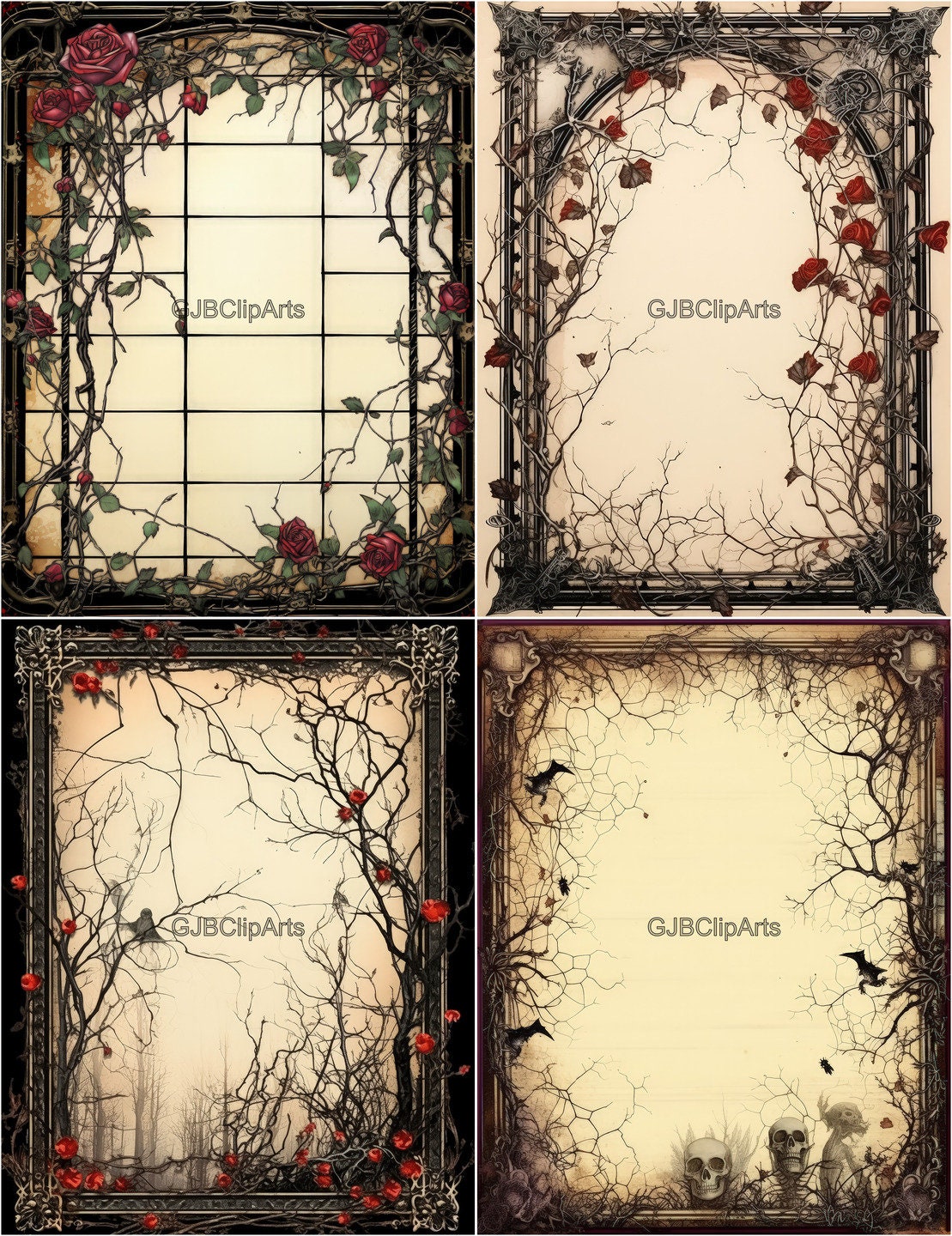 Gothic Fussy Lined Page Clipart, Spider Web Clipart Bat Clipart ...