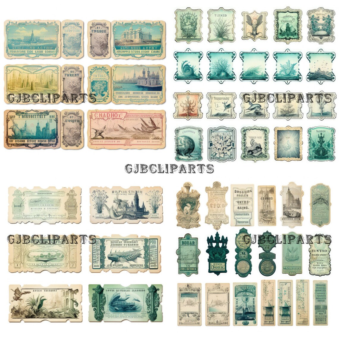 Underwater Kingdom Ornamental Vintage Ticket Clipart Evenly - Etsy