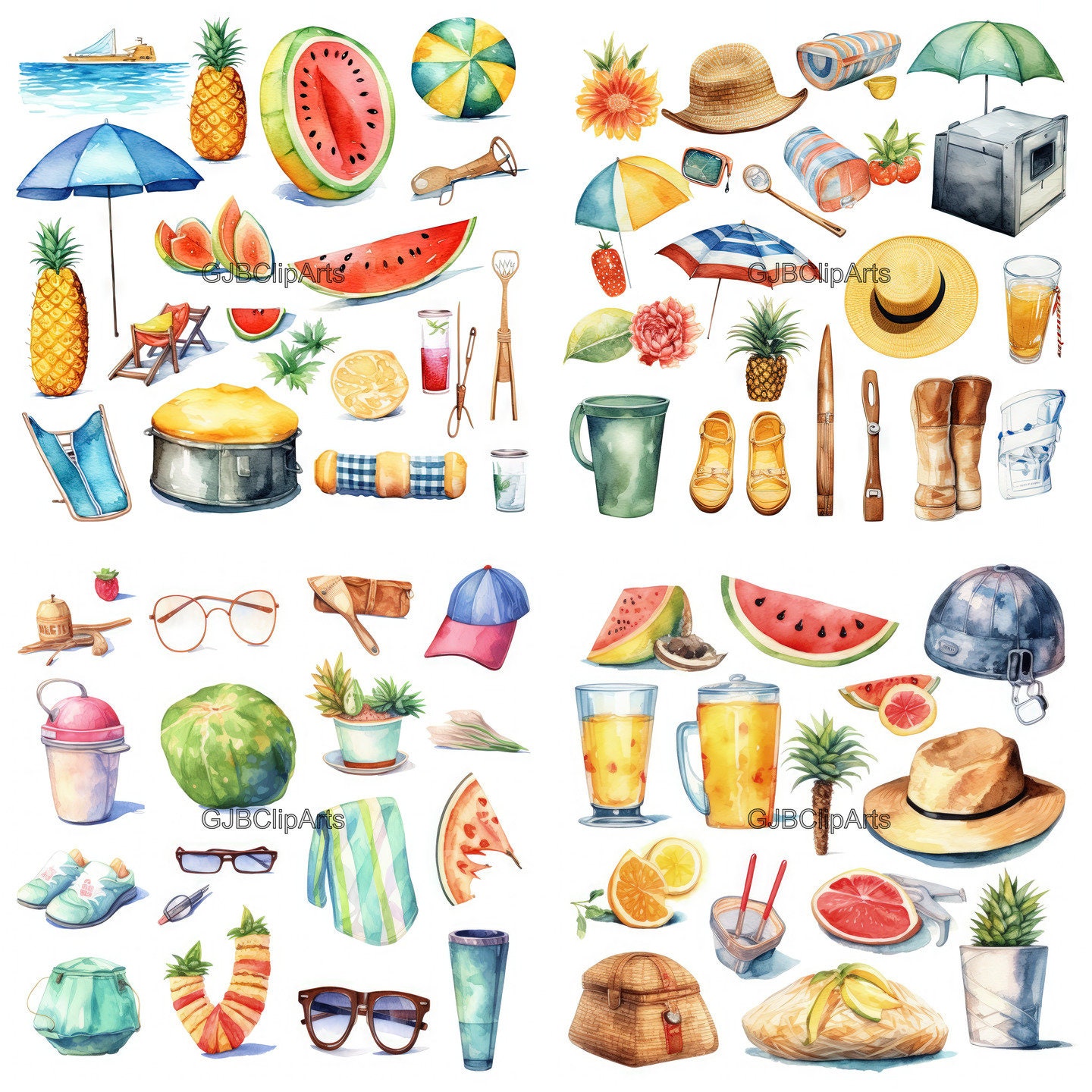 Summer Themed Watercolor Clipart, Ice Cream Clipart, Beach Ball Clipart ...