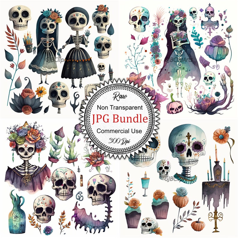 Dark Boho Whimsical Halloween Watercolor Clip Art Collection, Spooky ...