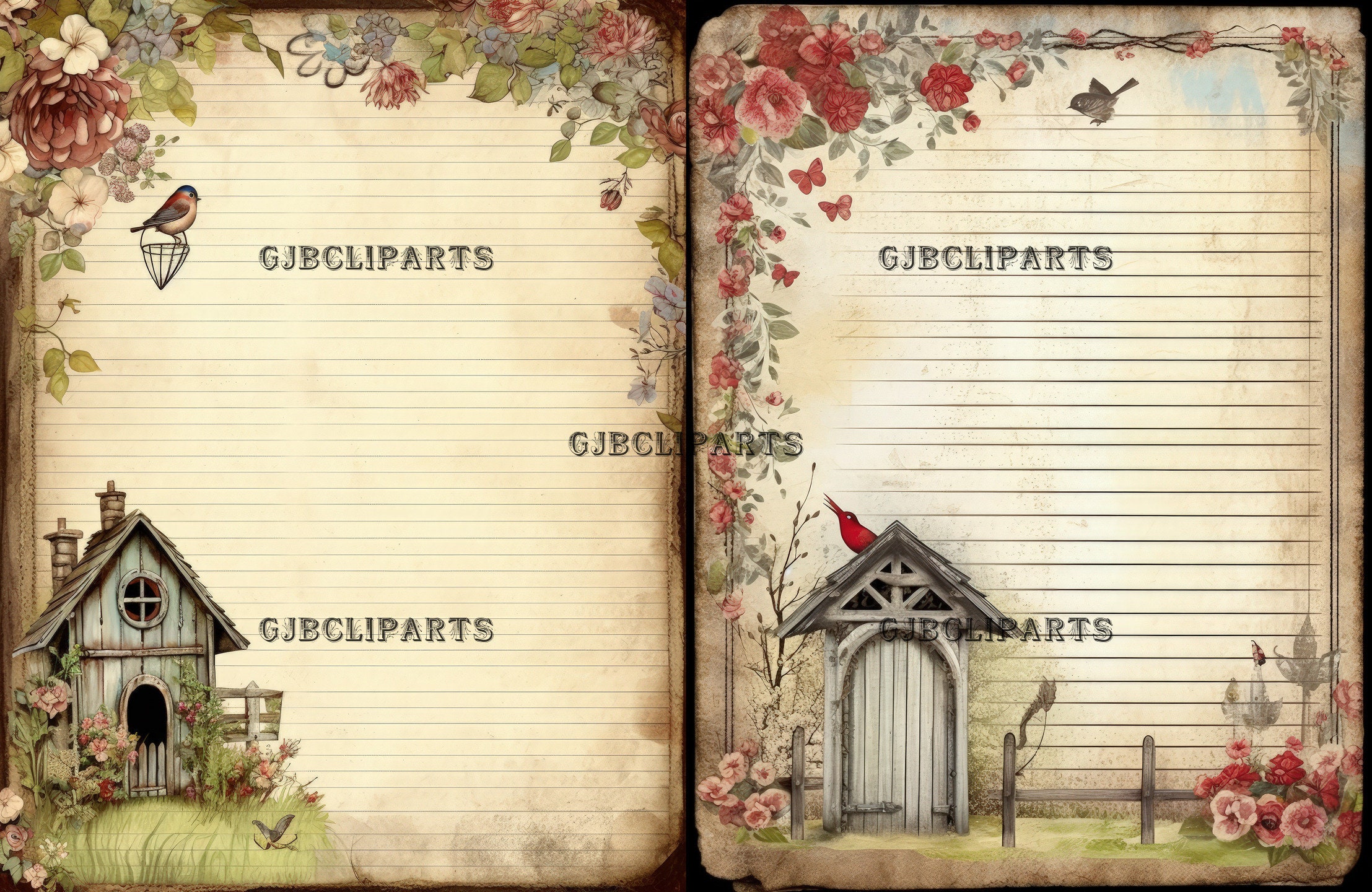 Bird Clipart, Lined Page, Empty Journal Page Clipart, Journaling Kit ...