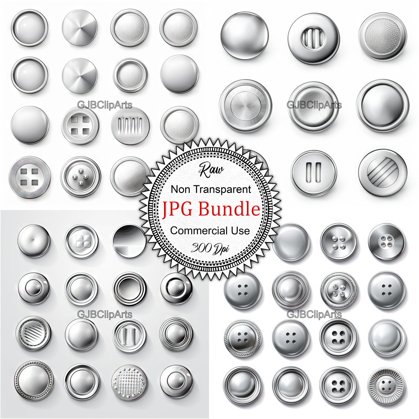 Silver Buttons Clipart, Button Clipart, Silver Clipart, Scrapbooking ...