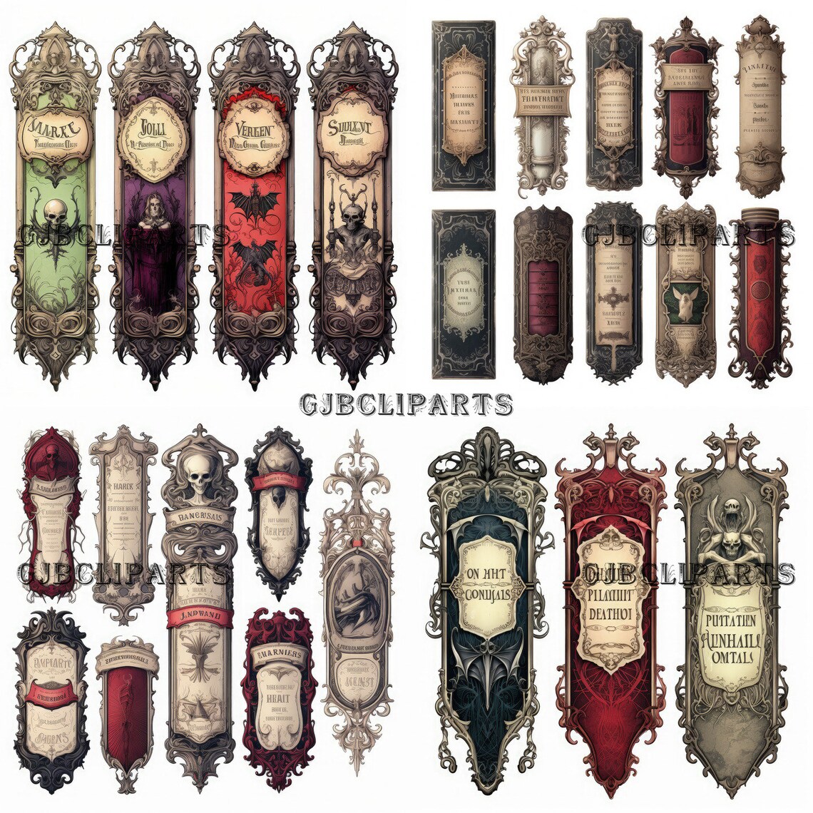 Vampire Clipart Tall Ornate Labels Clipart, Junk Journal Book Vintage ...