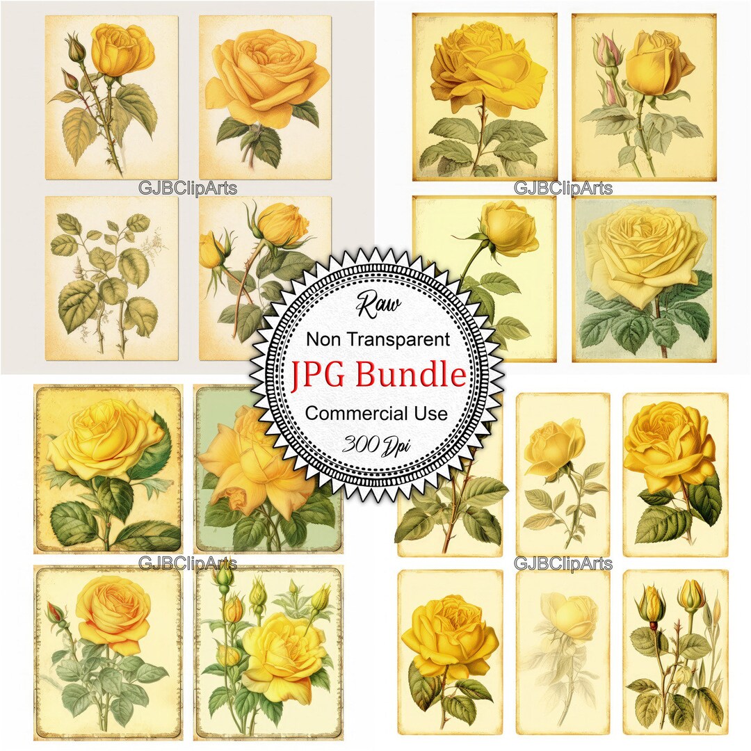 Yellow Rose Card Page Clipart, Vintage Clipart, Junk Journal for Sale ...