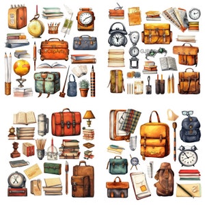 Cute Retro School Clipart, Pencil Clipart, Backpack Clipart, Journaling ...