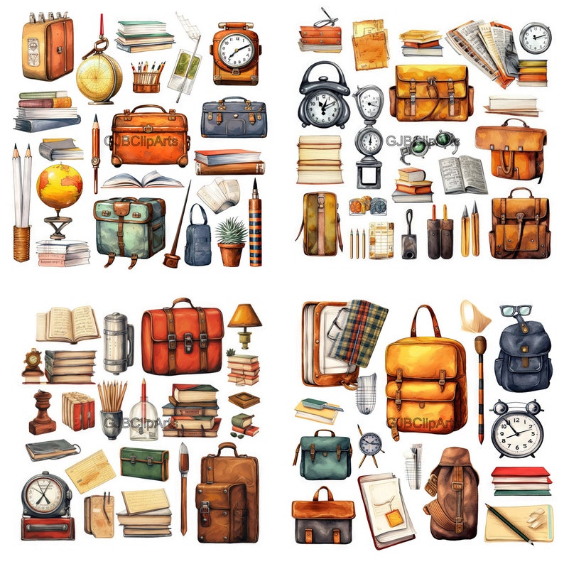 Cute Retro School Clipart, Pencil Clipart, Backpack Clipart, Journaling ...