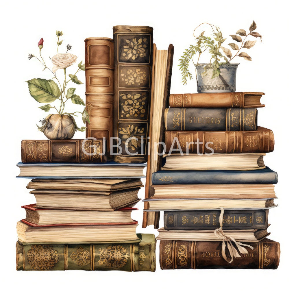Vintage Books Junk Journal Kit Clipart ,open Book Clipart Bookmark ...