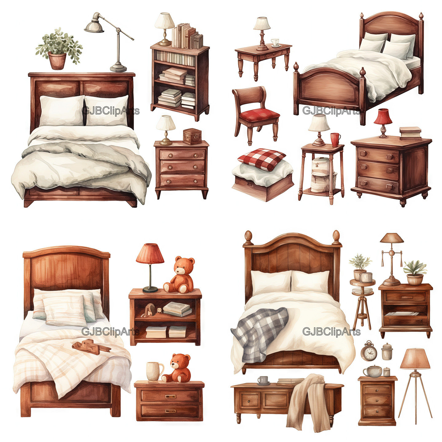 Cozy Boys Bedroom in Mahogany and Soft Cream Clipart, Bedroom Decor ...