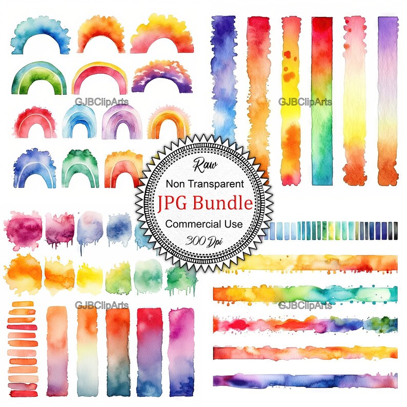 Bright Rainbow Watercolor Slide Borders Clipartrainbow - Etsy