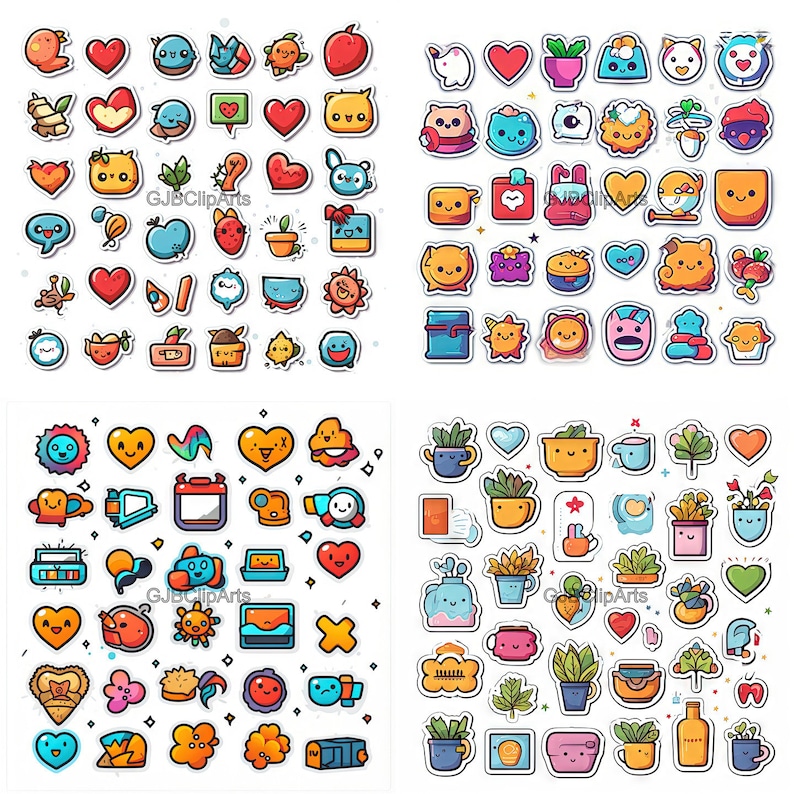 Flat Design Stickers Clipartdigital Stickers, Digital Clipart ...