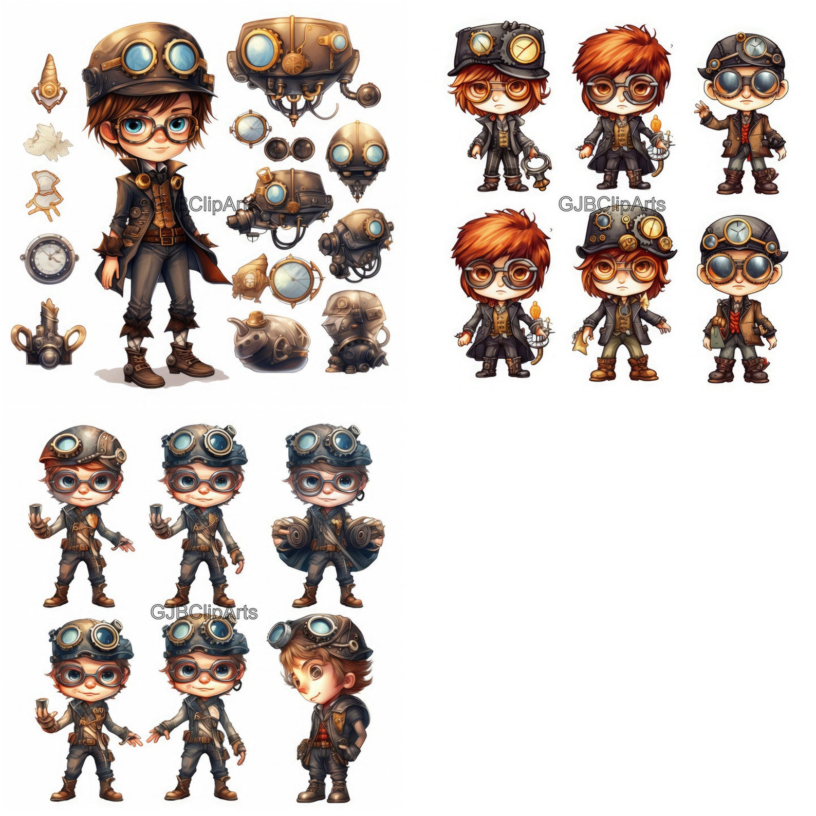 Chibi Boy Steampunk Clipart Gears Clipart Top Hat Clipart - Etsy