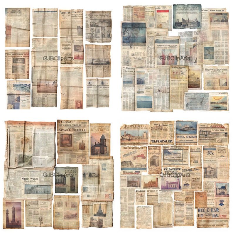 Vintage Newspaper Clippings Collection -digitized Clipart,digital ...