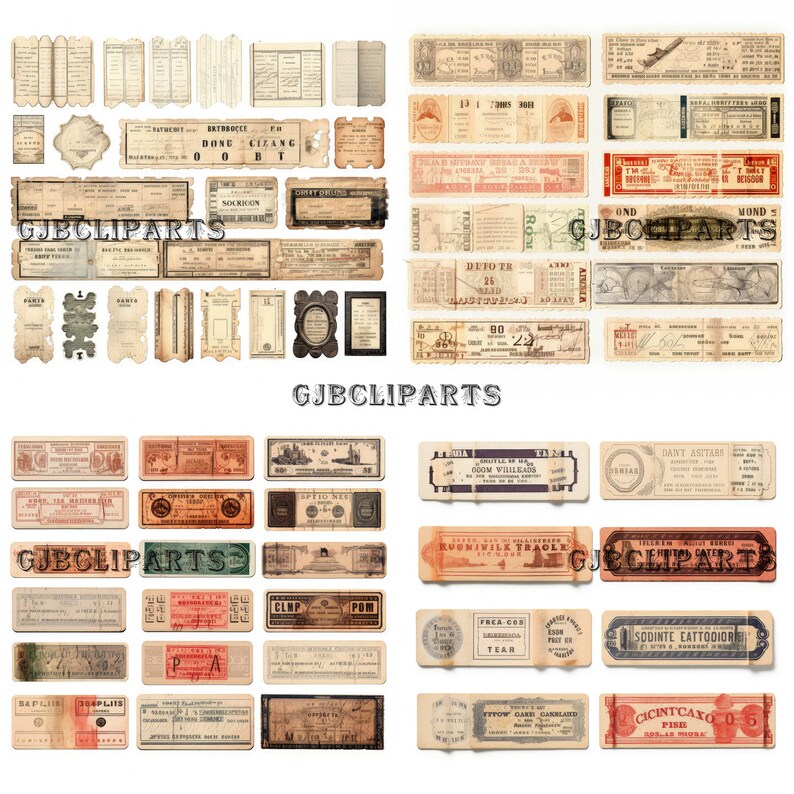 Rustic Cottage Ornamental Vintage Ticket Clipart, Evenly Spaced Clipart ...