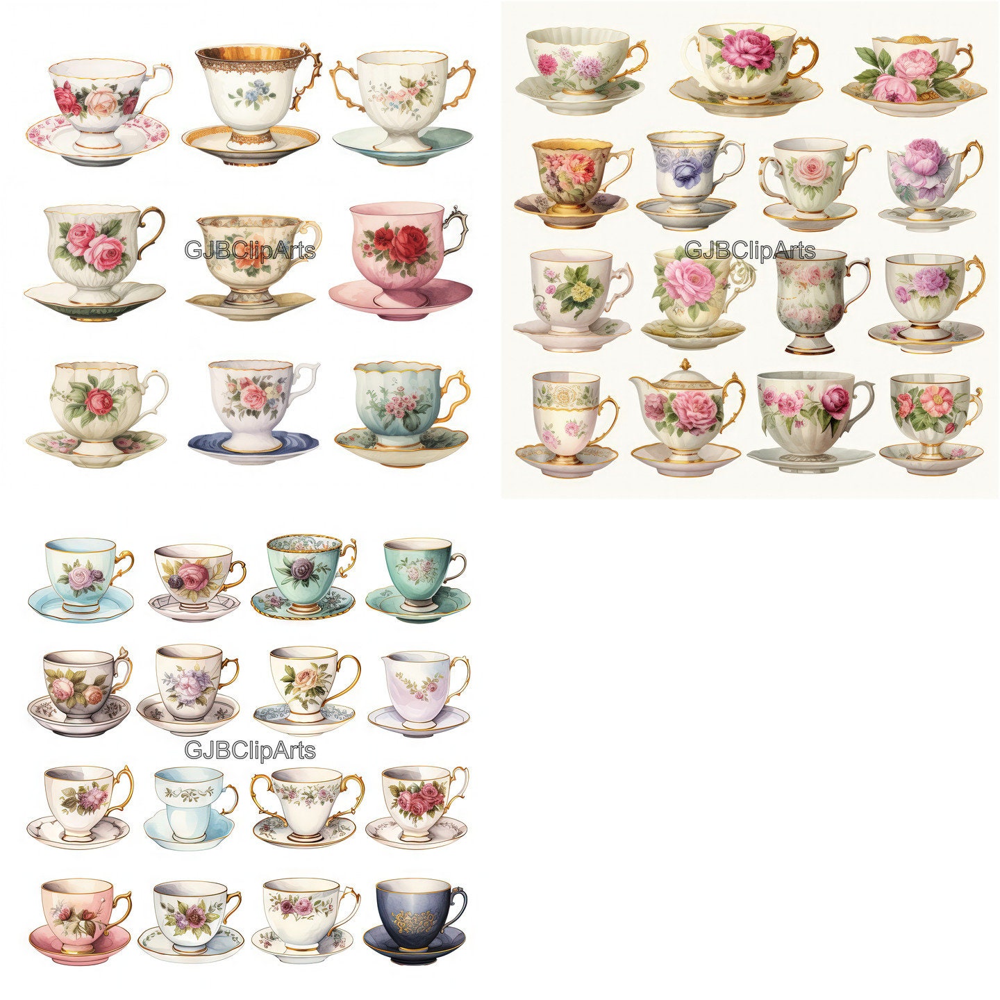 Vintage Tea Cups Junk Journal Kit Clipart ,tea Cup Clipart Tea Pot ...