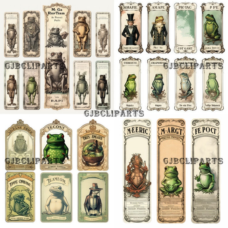 Frog Tall Ornate Labels Clipart, Junk Journal Book Clipart, Vintage ...