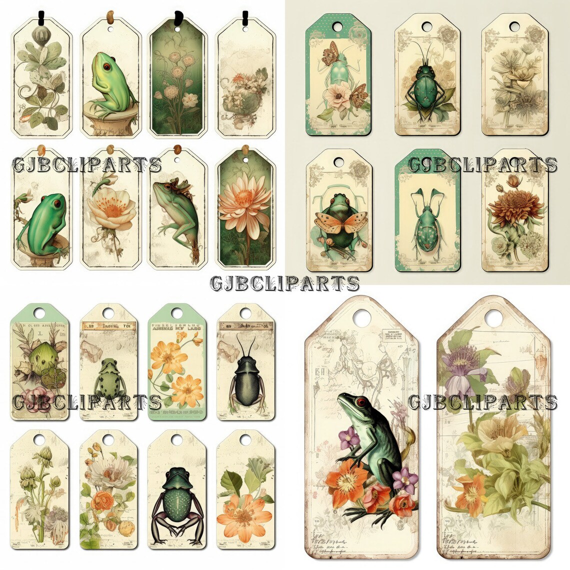 Frogs Ornamental Tag Clipart, Beautiful Vintage Tags With Antique ...