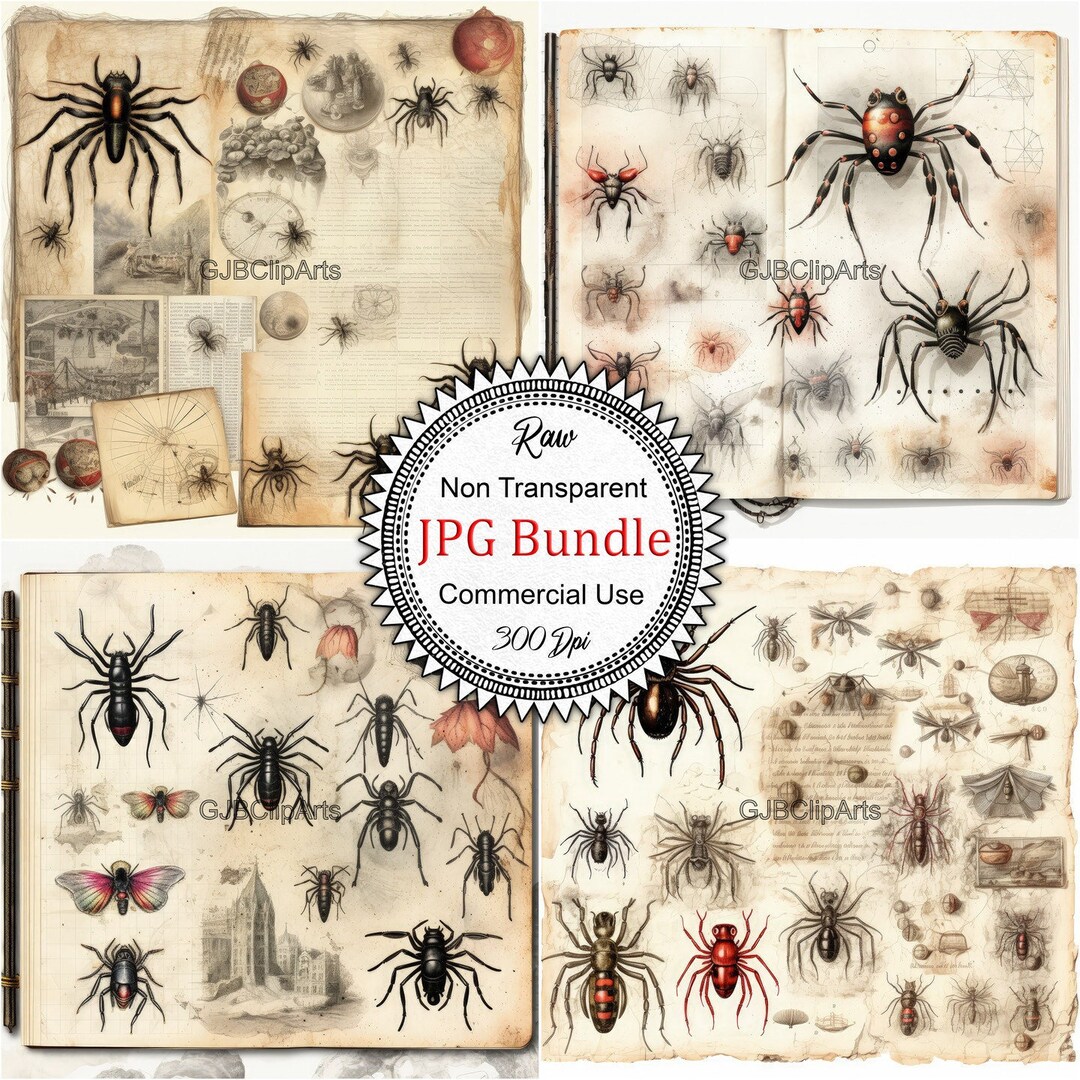 Vintage Spiders Junk Journal Kit Clipart, Spider Clipart Spider Web ...