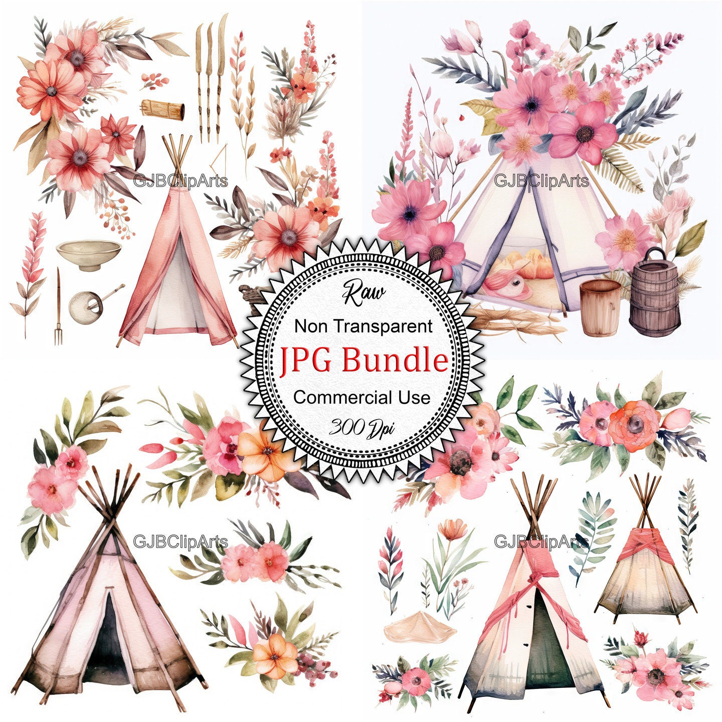 Watercolor Boho Camping Clipart, Journaling Bag, Junk Journals -digital ...