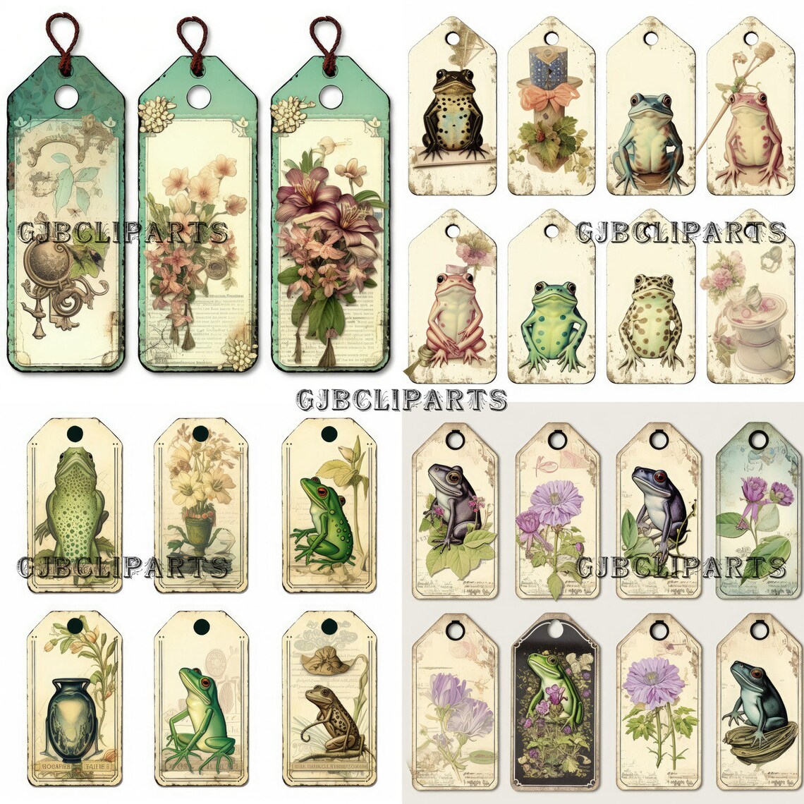 Frogs Ornamental Tag Clipart, Beautiful Vintage Tags With Antique ...