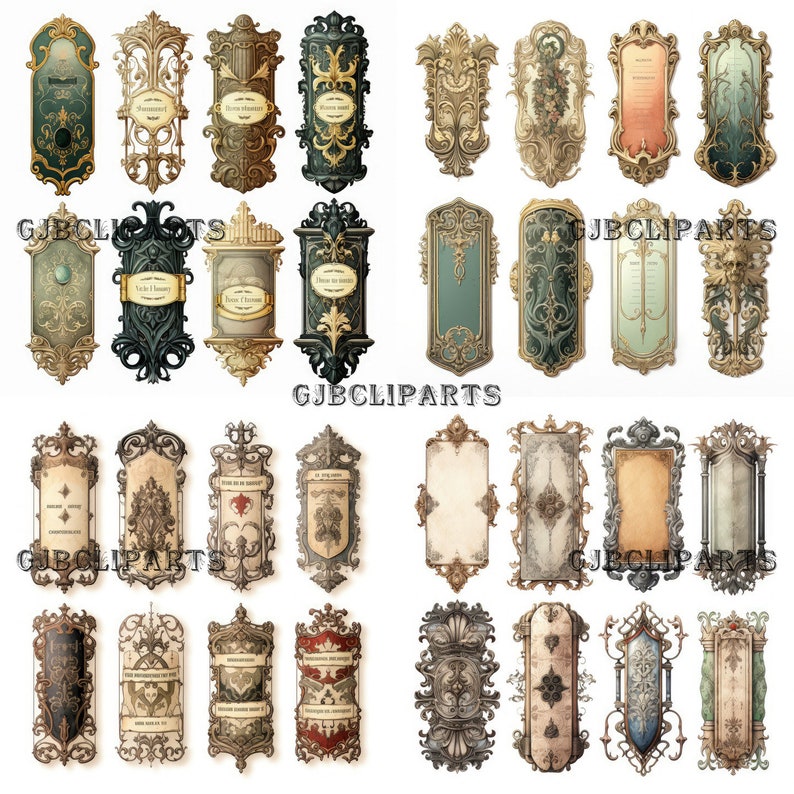 Gothic Clipart Tall Ornate Labels, Junk Journal Book Vintage Clipart ...