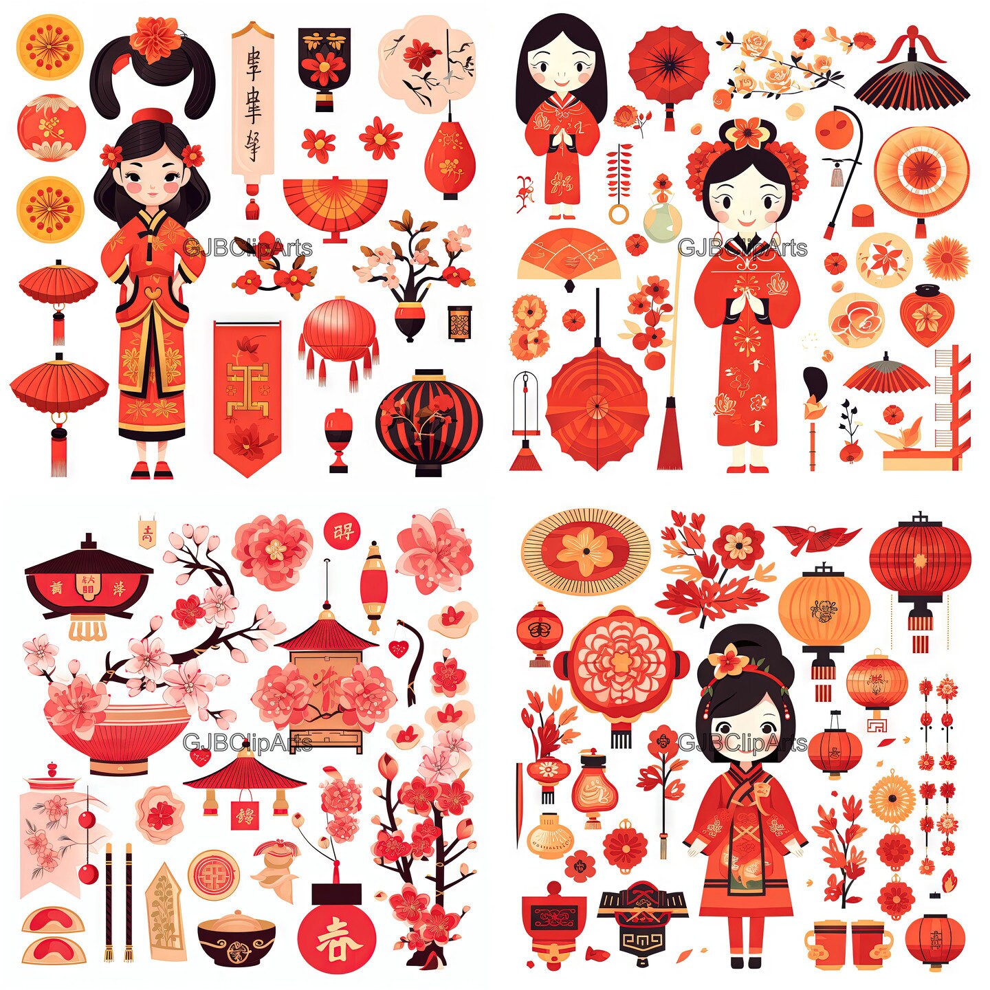 Chinese New Year Clipart Digital Stickers, Digital Clipart, Printable ...