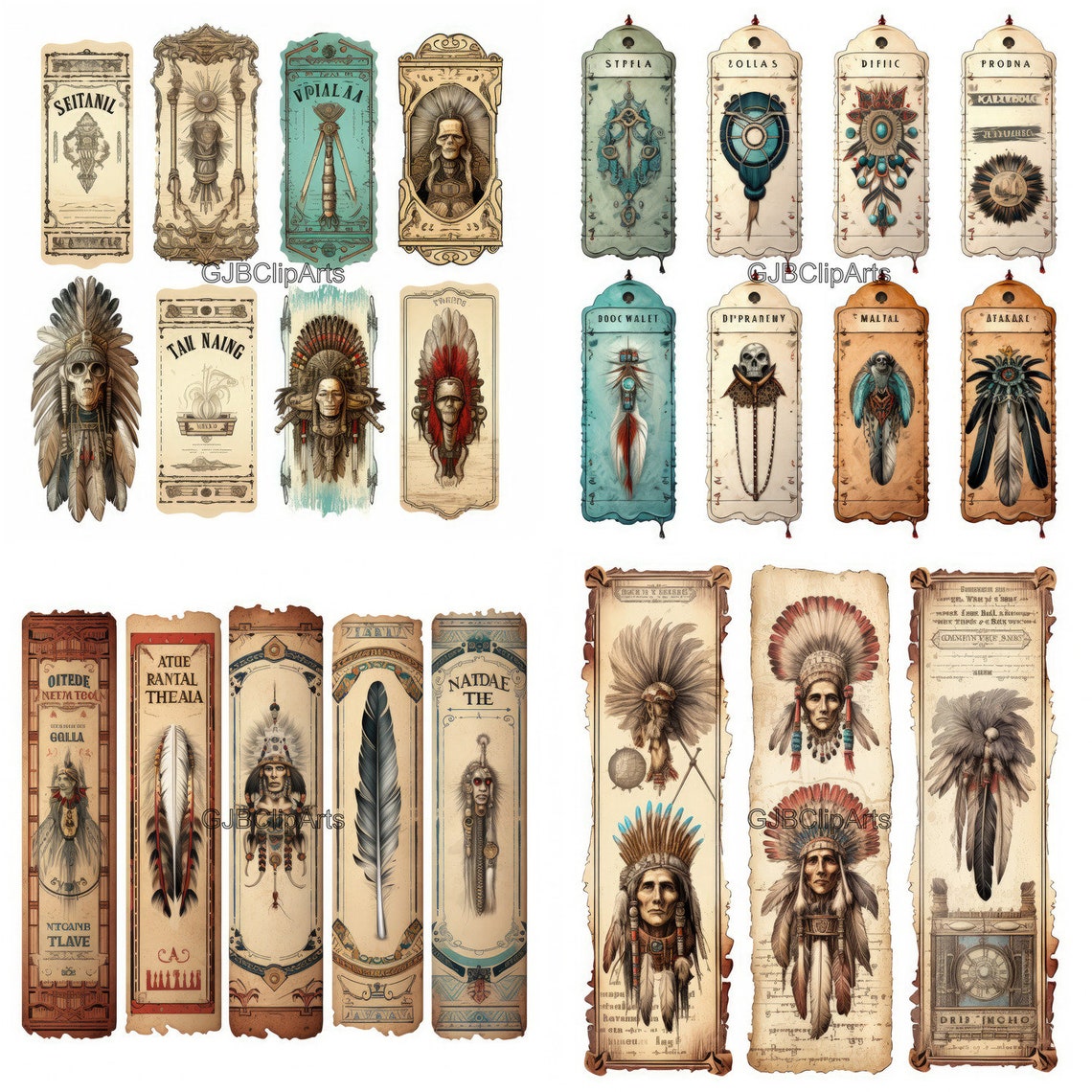 Native Americans Tall Ornate Labels Clipart Bison Clipart Eagle Clipart ...