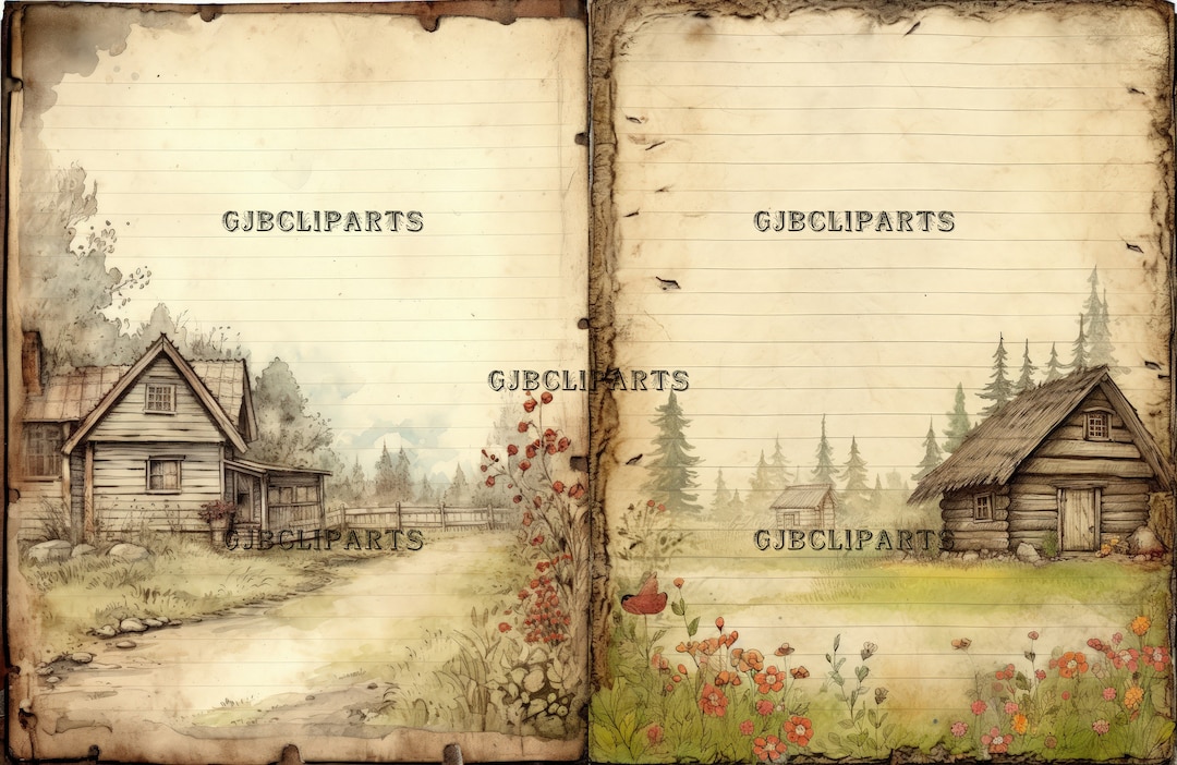 Rustic Cottage Lined Page Clipart, Empty Journal Page Clipart, Junk ...