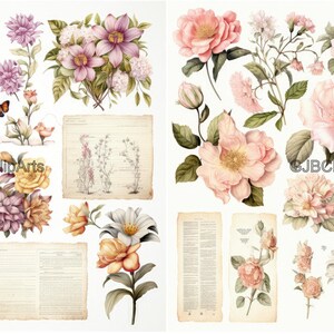 Vintage Printable Floral Junk Journal Kit Clipart, Flower Clipart ...