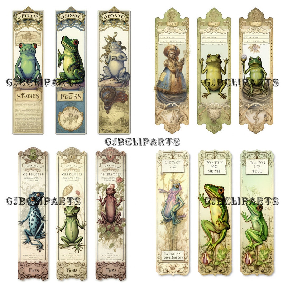 Frogs Clipart Tall Ornate Labels, Junk Journal Book Vintage Clipart ...