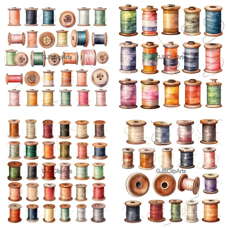 Vintage Thread Spools Clipart Collection,digitized Clipart ,digital ...