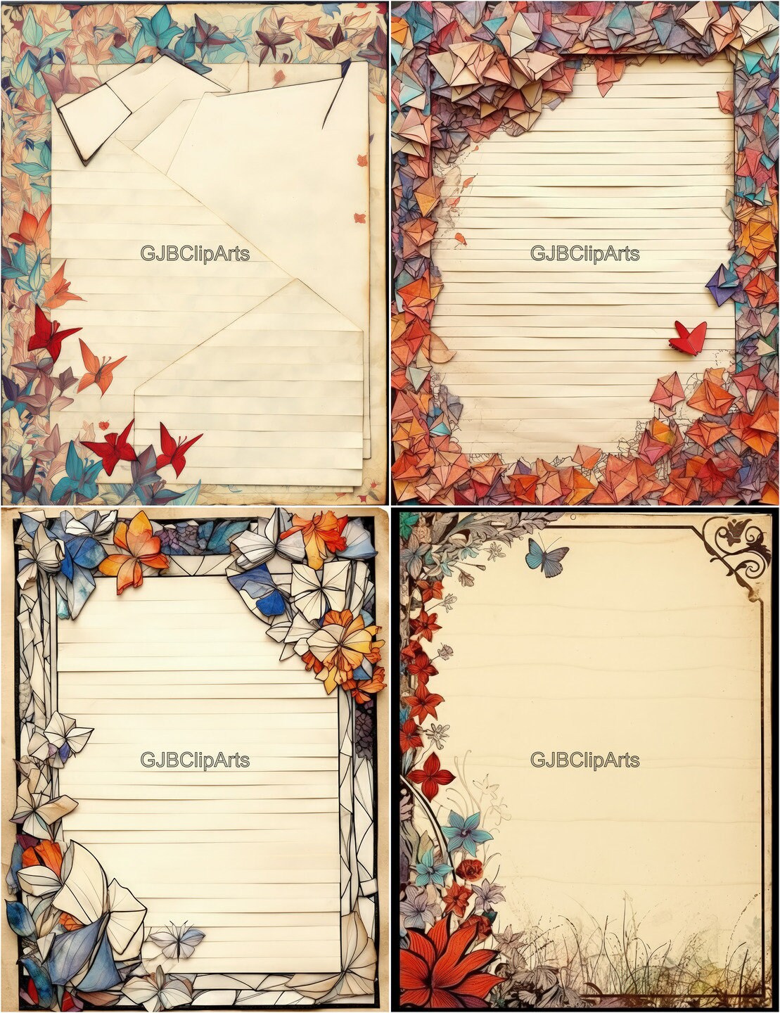 Origami Lined Page Clipart Crane Clipart Paper Boat Clipart, Journaling ...