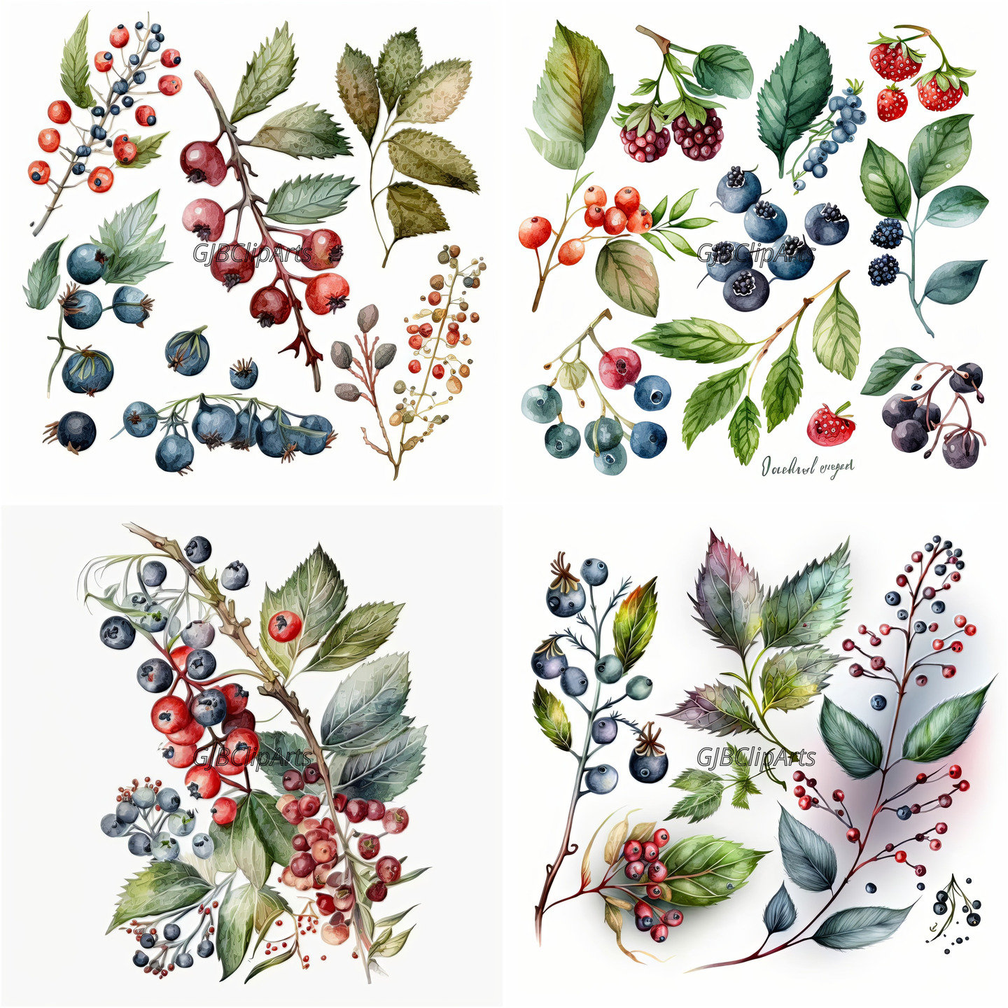 Delightful Berries Clipart: Fresh Fruit Illustrations, Watercolor, High ...